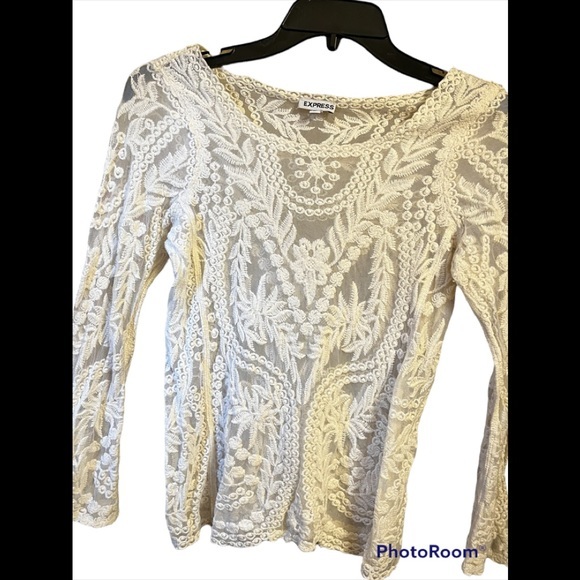 Express | Tops | Express Sheer Cream Colored Embroidered Top Guc | Poshmark